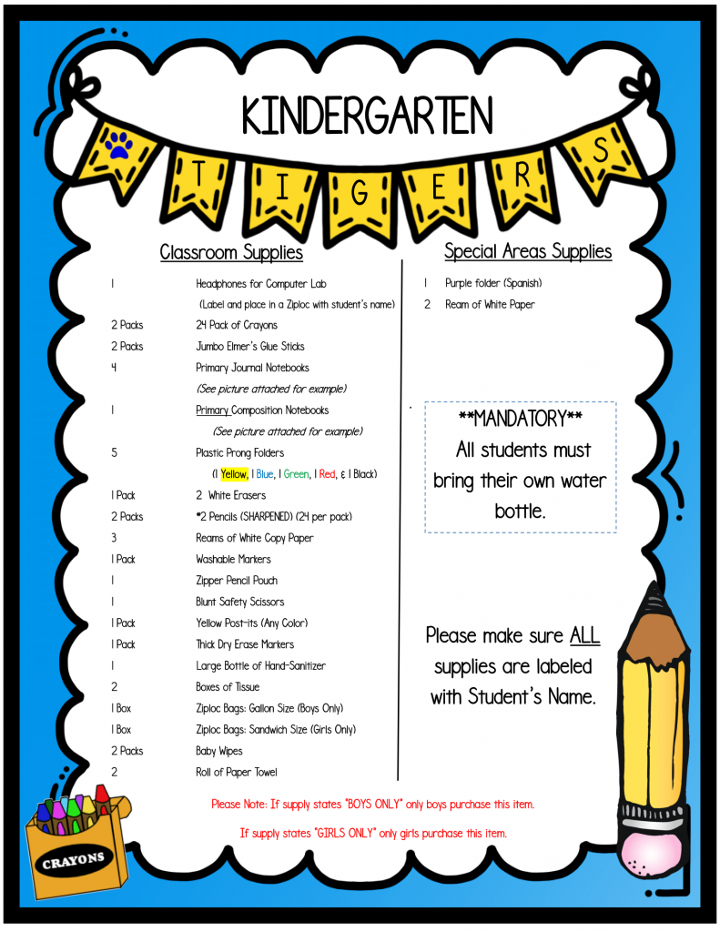 Kindergarten Supply List-1 | APA News Room
